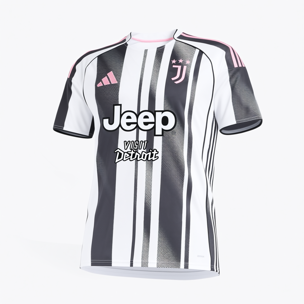 Juventus Jeep x Visit Detroit Sponsor Soccer Jersey Home Custom Men's ...